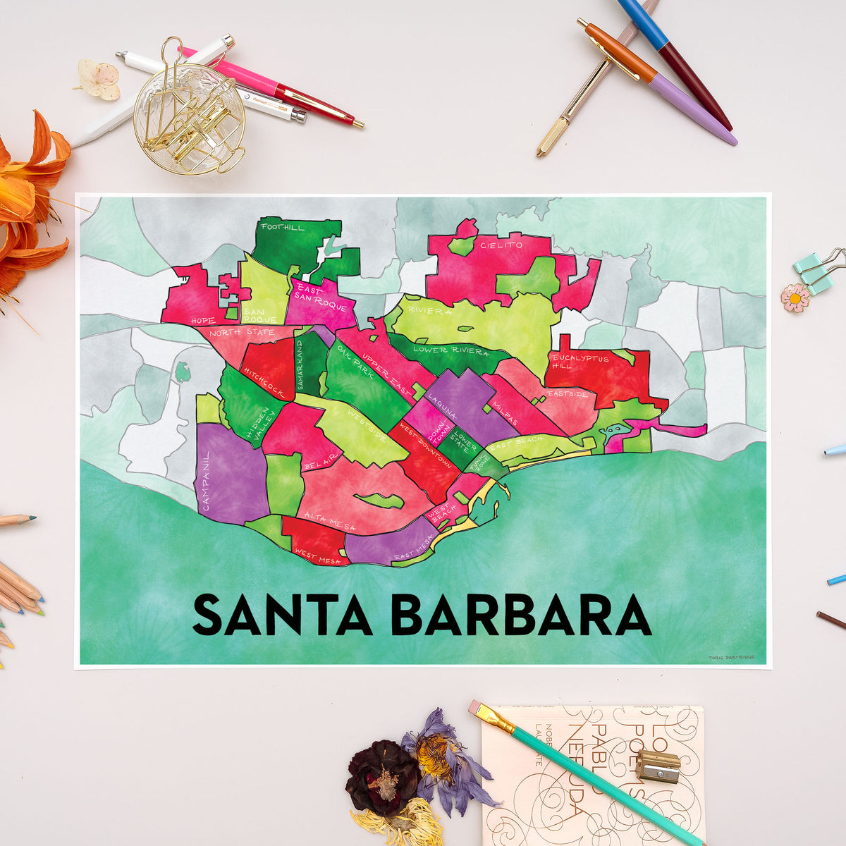 Santa Barbara Neighborhoods Print — Terratorie Maps + Goods