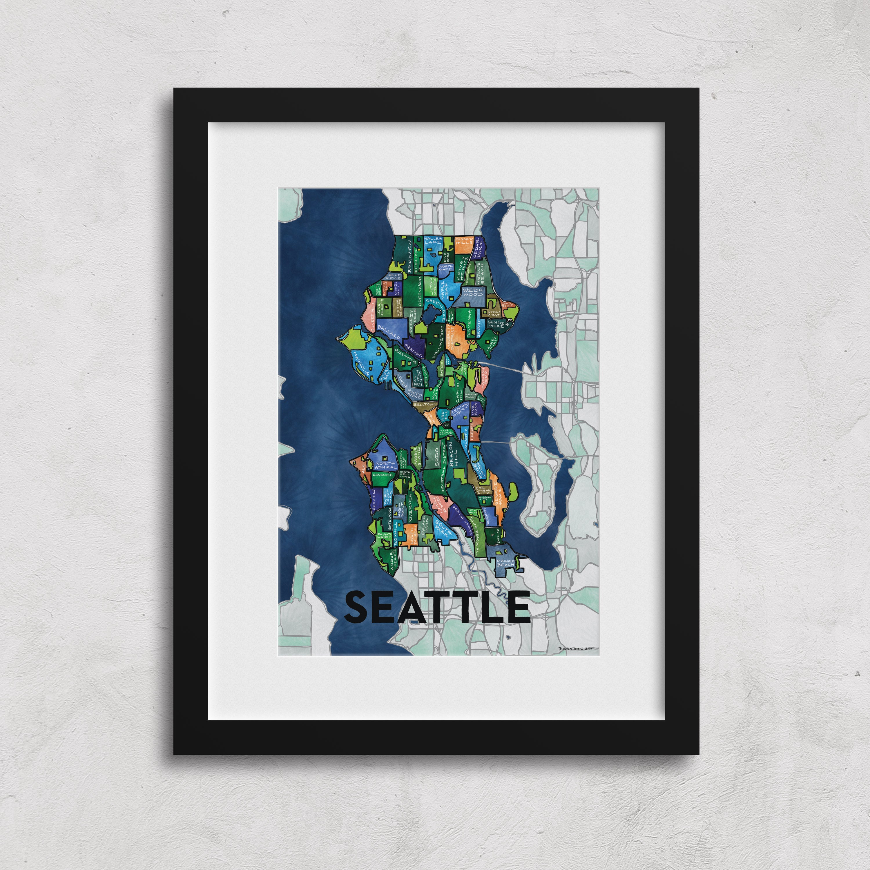 Printable Maps Of Seattle Washington Wall Art Print | Seattle